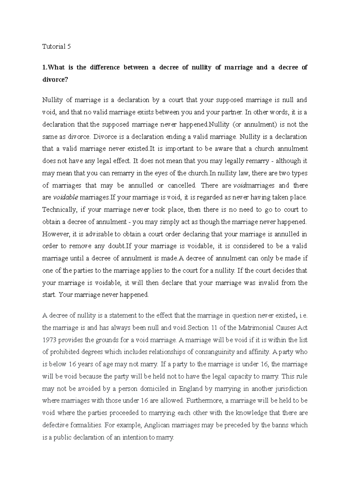 Tutorial 5 - Tutorial 5 1 is the difference between a decree of nullity ...