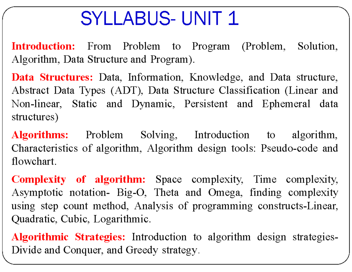 UNIT 1 FDS 22 TAE - a ppt notes... - Introduction: From Problem to ...