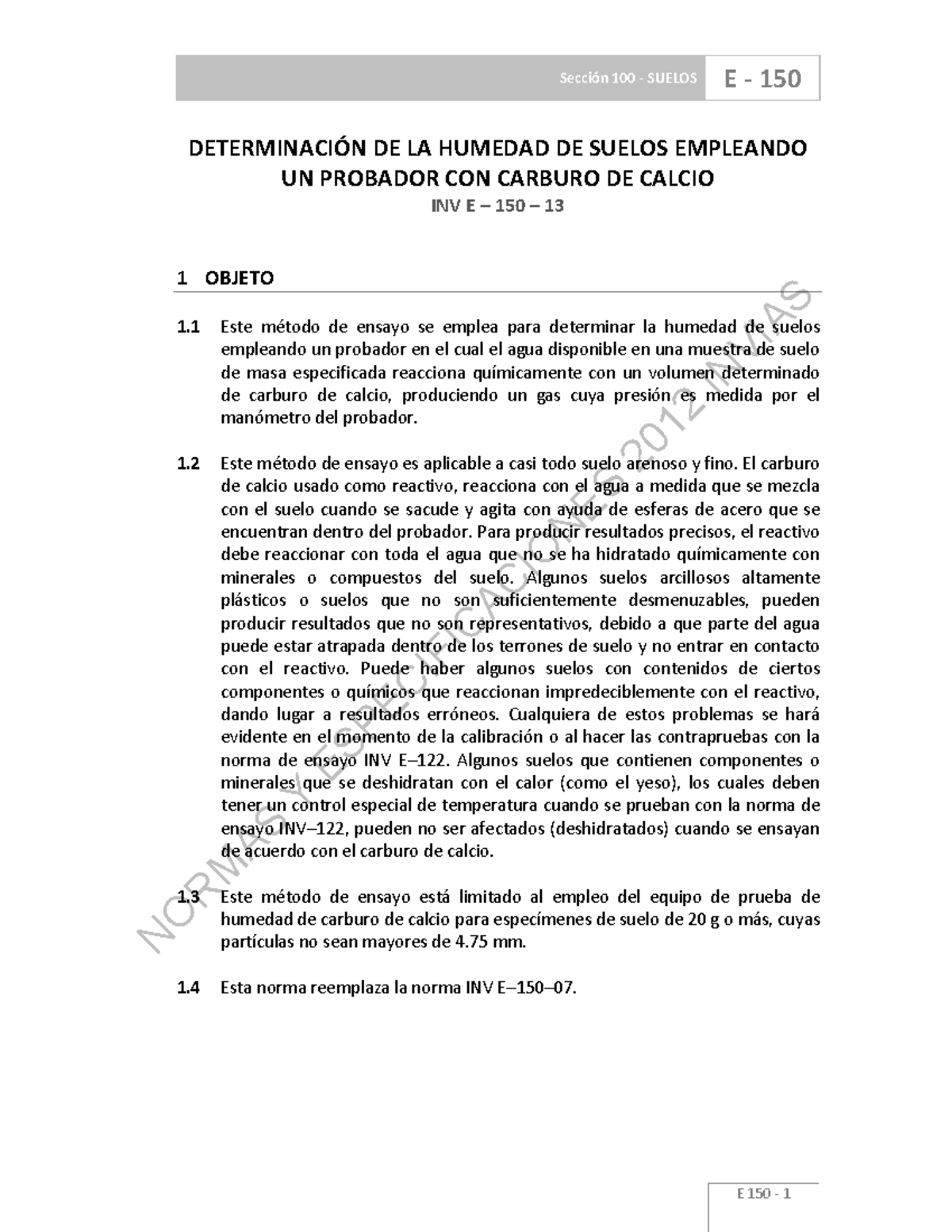 INV-150-13 - sdsdsdsdsd - Sección 100 - SUELOS E - 150 DETERMINACIÓN DE ...