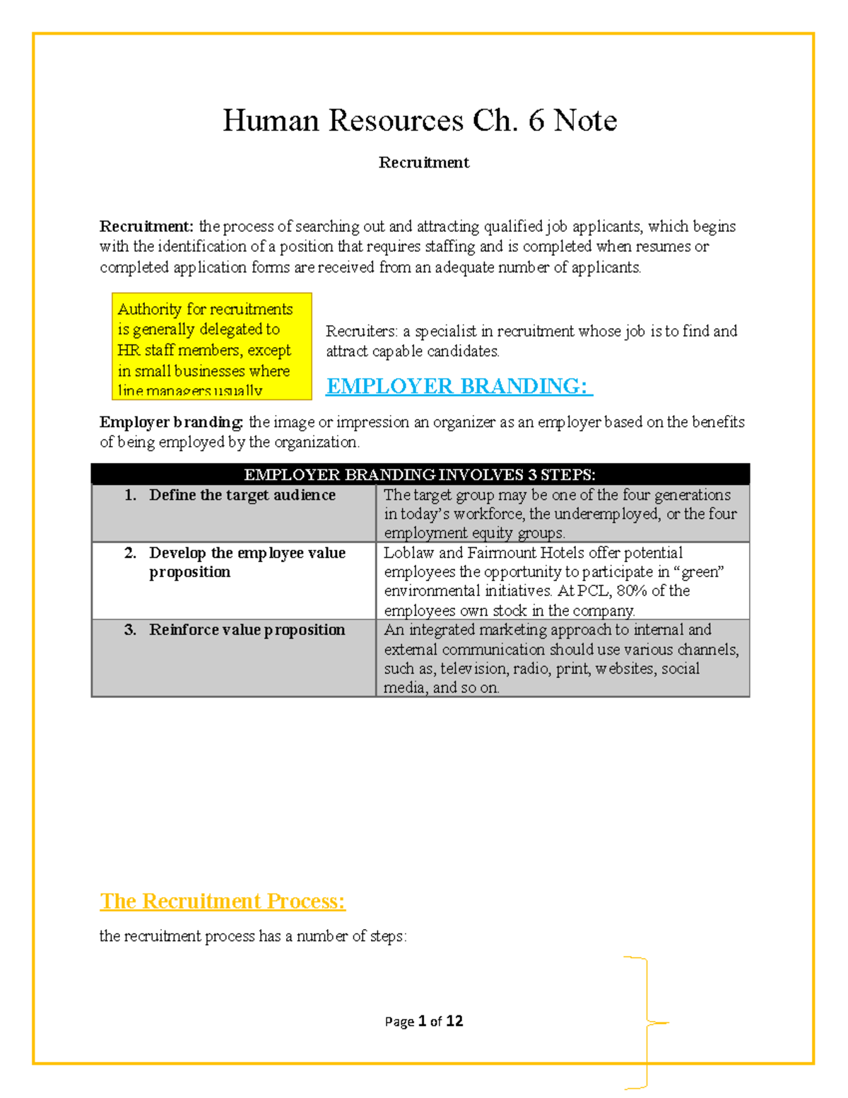 Human Resources Ch 6 Note - Human Resources Ch. 6 Note Recruitment ...