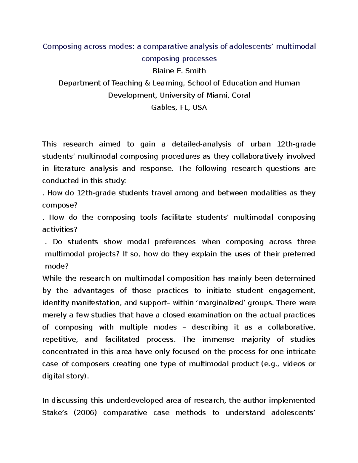 Article Summary 7 - Composing across modes: a comparative analysis of ...