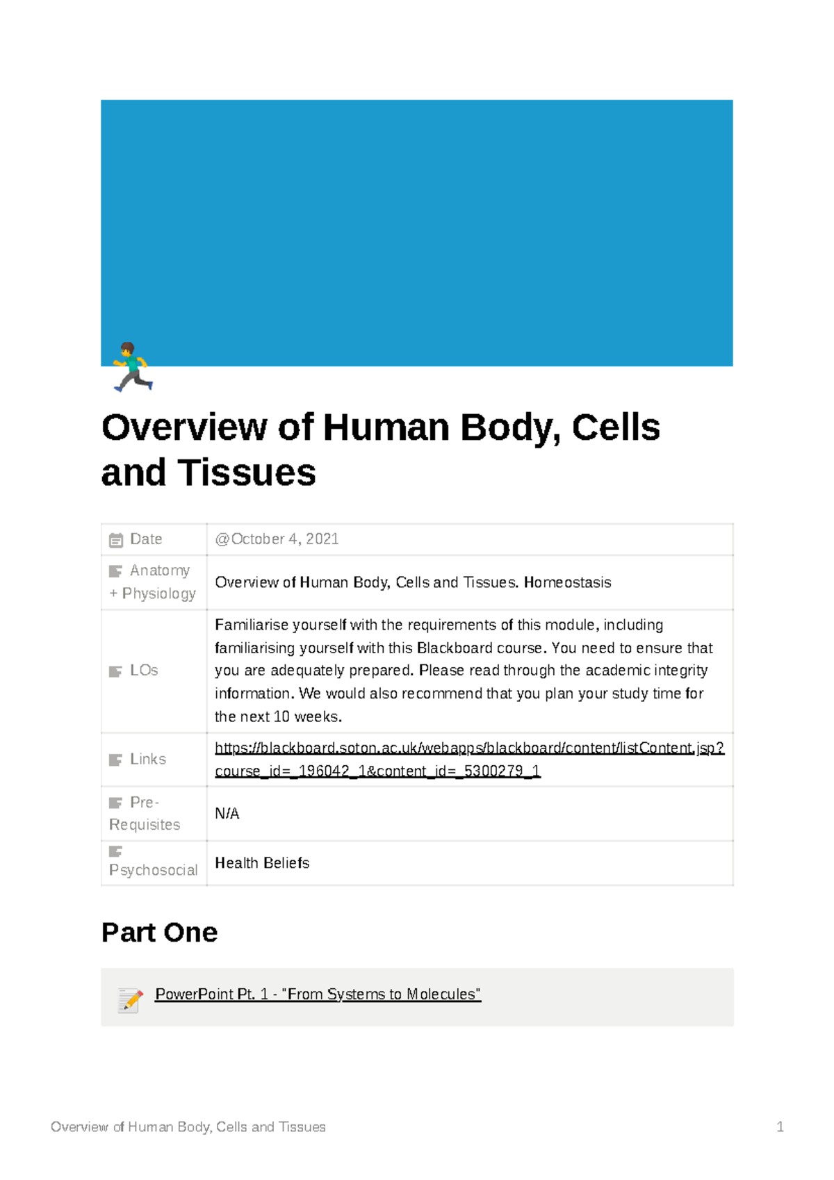 Overview of Human Body Cells and Tissues - NPCG1025 - Southampton - Studocu