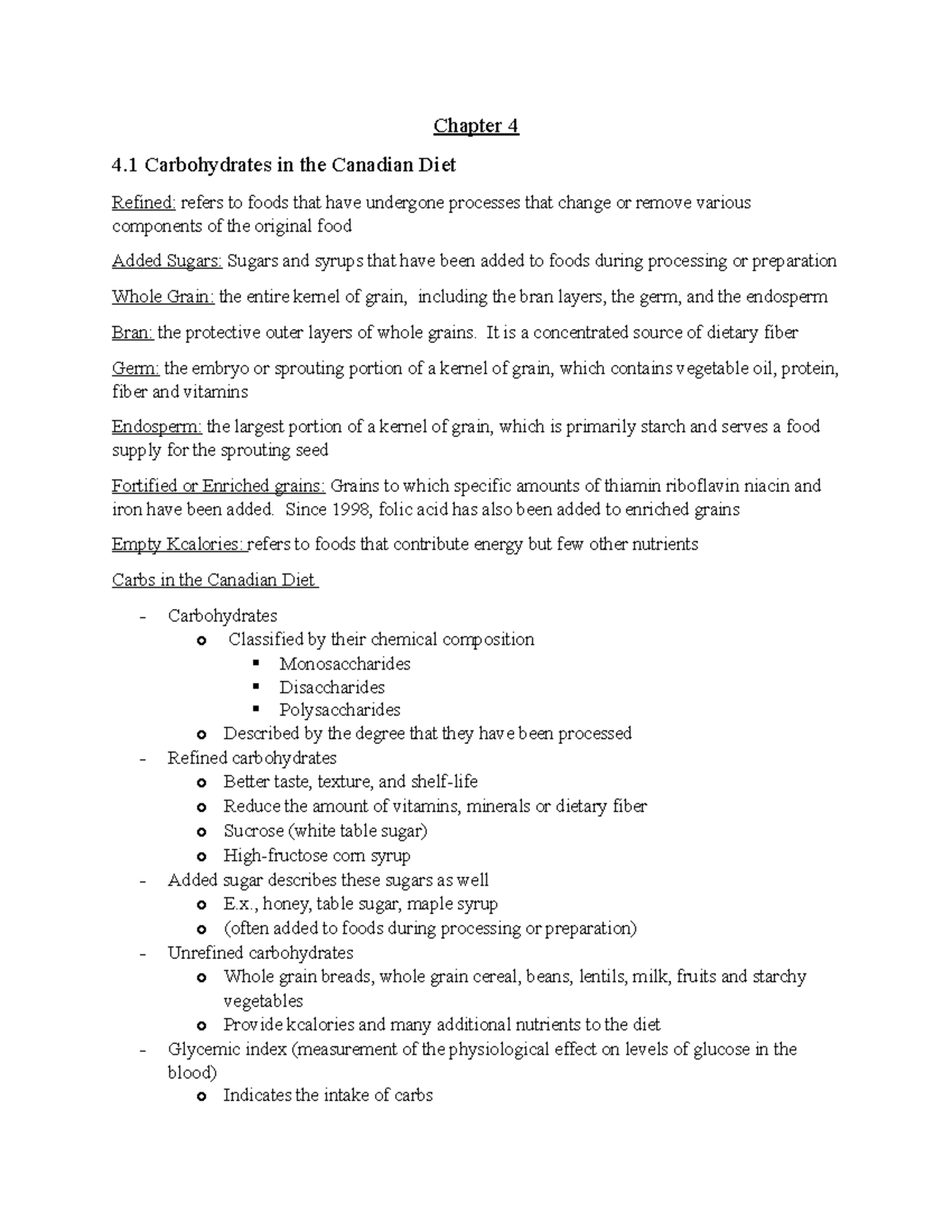 Chapter 4 - Lecture and textbook Notes - Chapter 4 4 Carbohydrates in ...