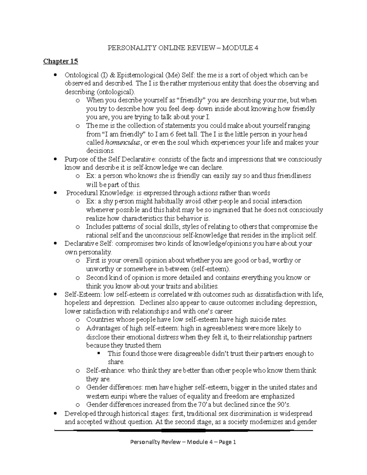 Personality psychology module 4 review notes - PERSONALITY ONLINE ...