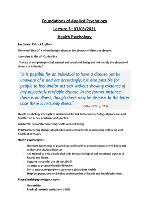 Sams unit 3 health psychology - Pearson BTEC Level 3 National in ...