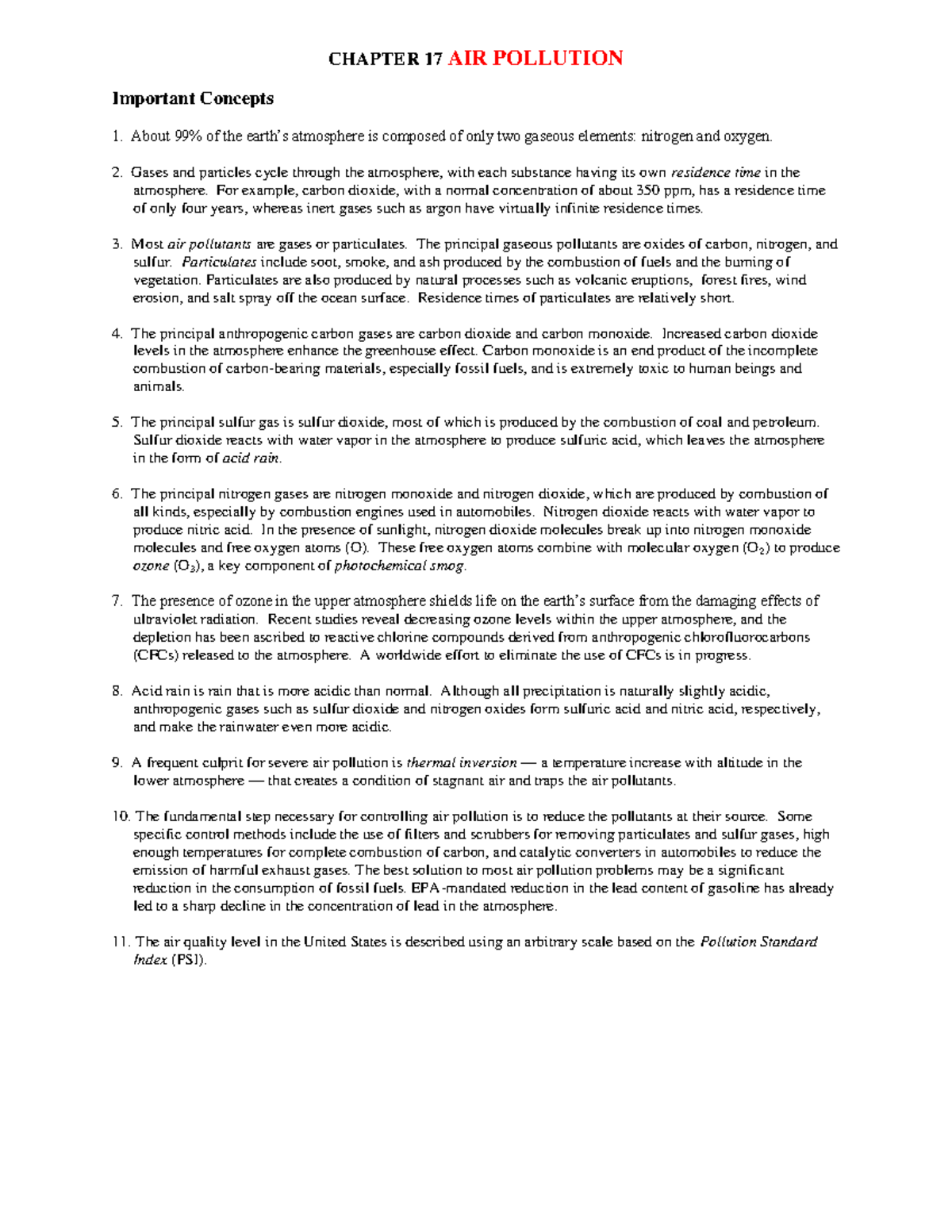 Ch17 Air Pollution - Geologie - CHAPTER 17 AIR POLLUTION Important ...