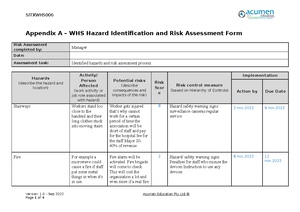 Sitxwhs 006 - Appendix A - Appendix A – WHS Hazard Identification and ...