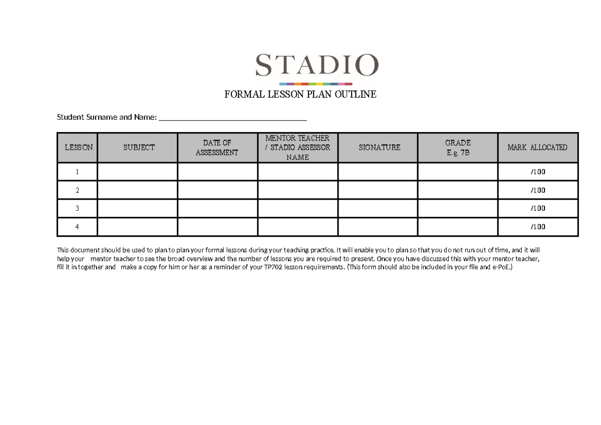 Section 2 Formal Lesson PLAN Outline - FORMAL LESSON PLAN OUTLINE ...