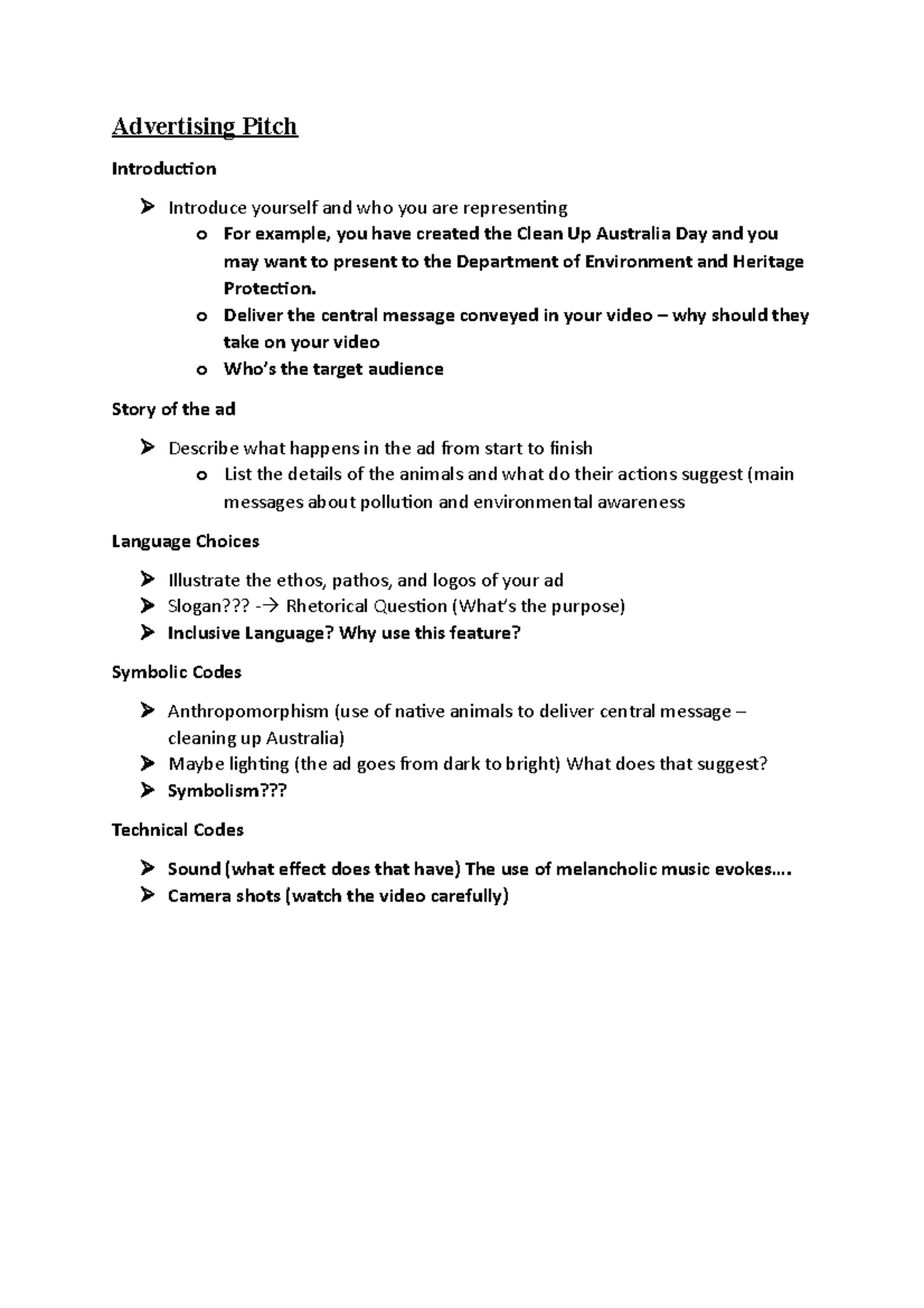 Advertising Pitch - tut 6 - Advertising Pitch Introduction Introduce ...