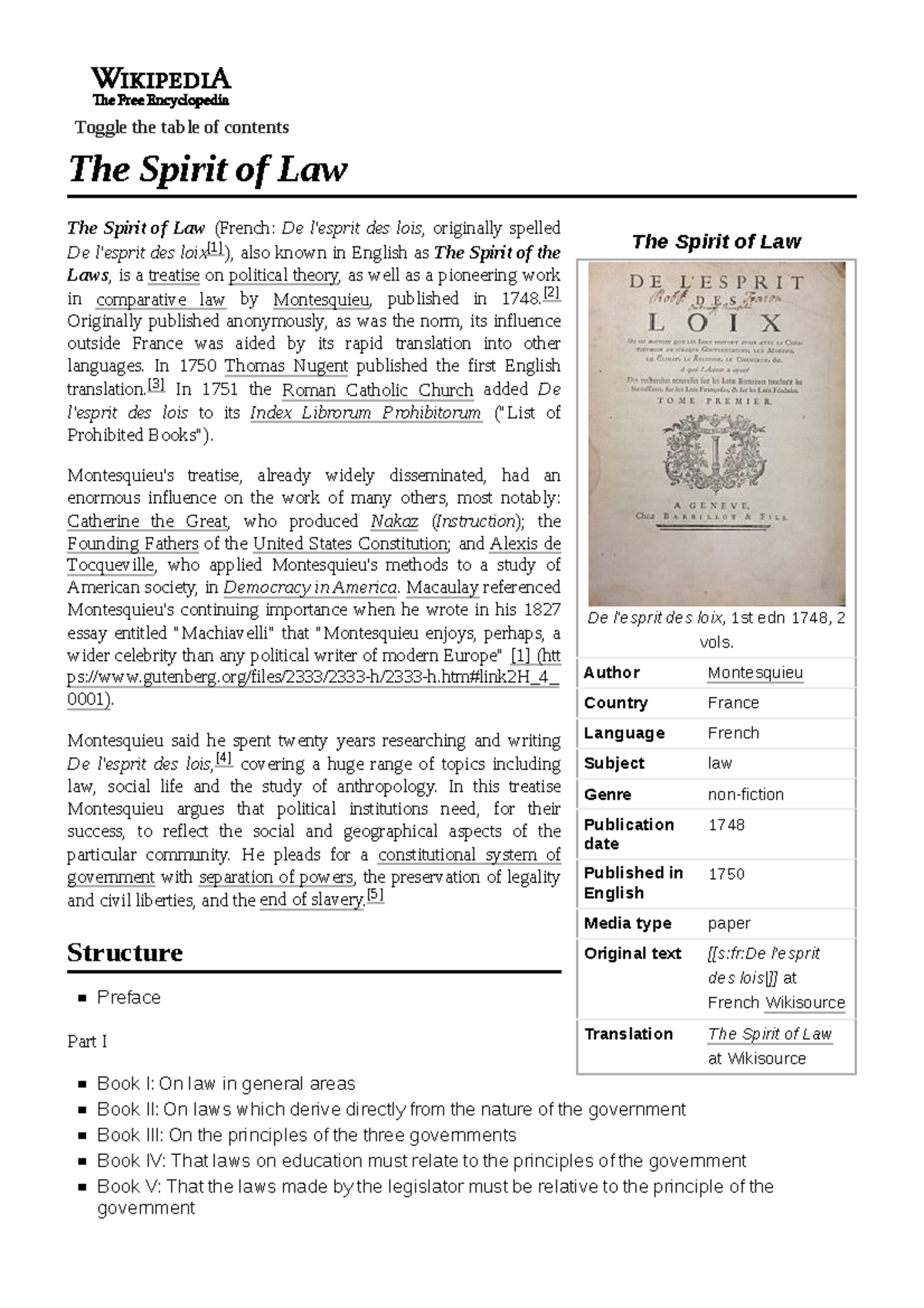 The Spirit of Law - Exceptional notes - The Spirit of Law De l'esprit ...