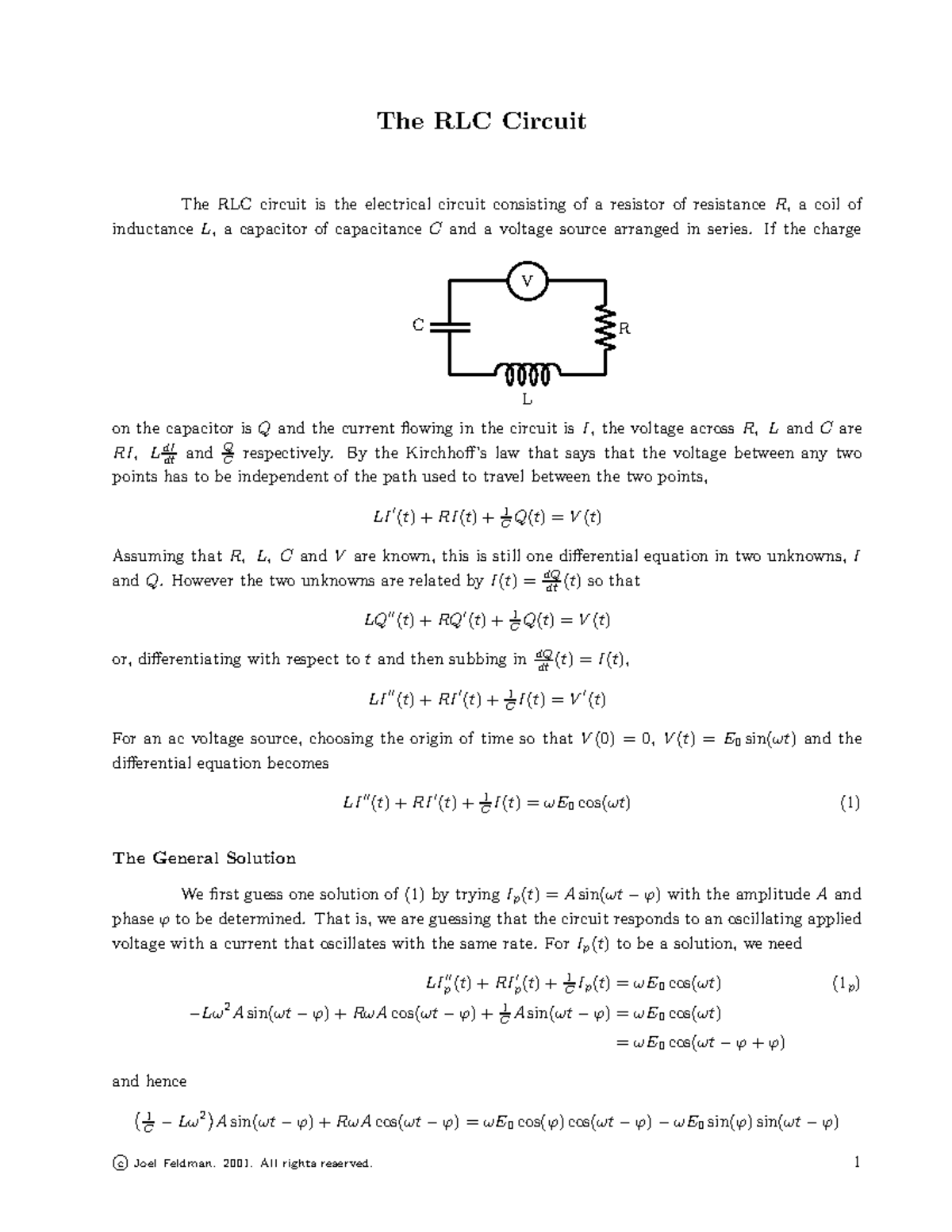 RLC - Assignment. - The RLC Circuit The RLC circuit is the electrical ...