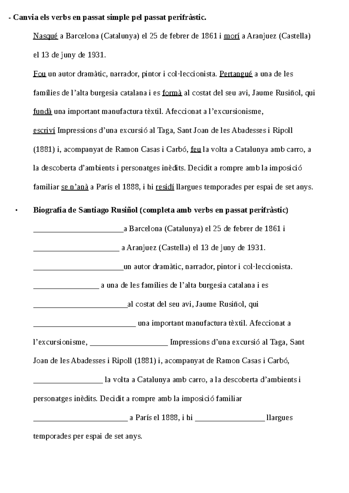 VLC Verbs Passat - Canvia els verbs en passat simple pel passat ...