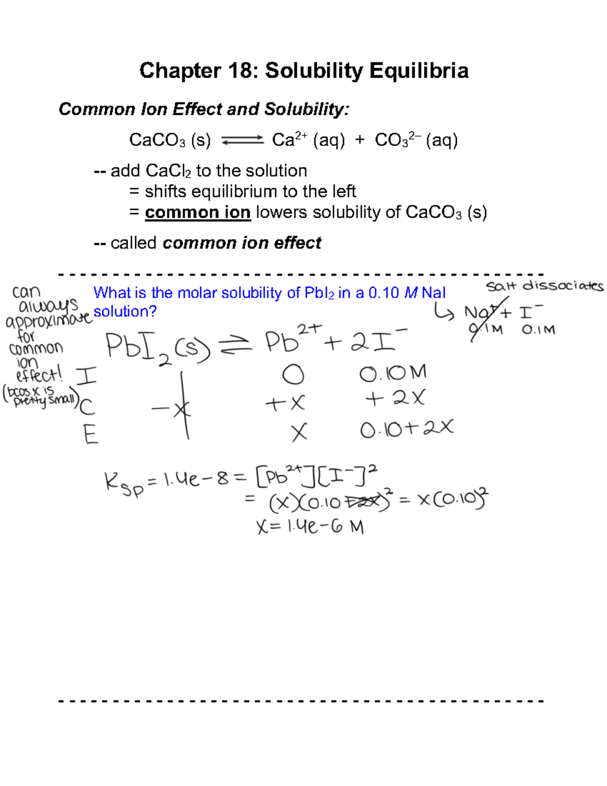 Chap 18 pt9 Solubility and Common Ion Effect - Chapter 18: Solubility Equilibria Common Ion ...