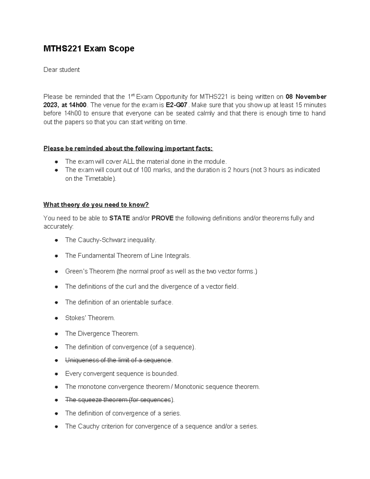 MTHS221 Exam Scope 2023 EDZ - MTHS221 Exam Scope Dear student Please be ...