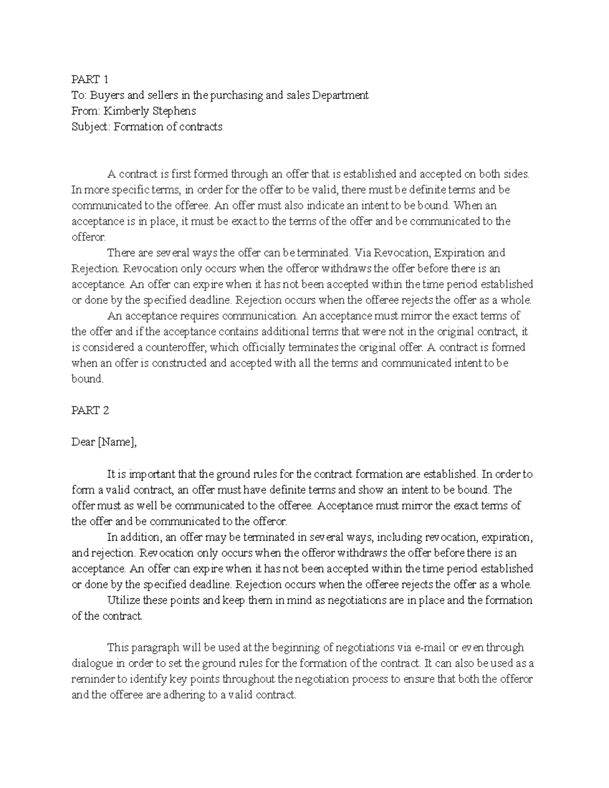 Business Law assignment 3 - PART 1 To: Buyers and sellers in the ...