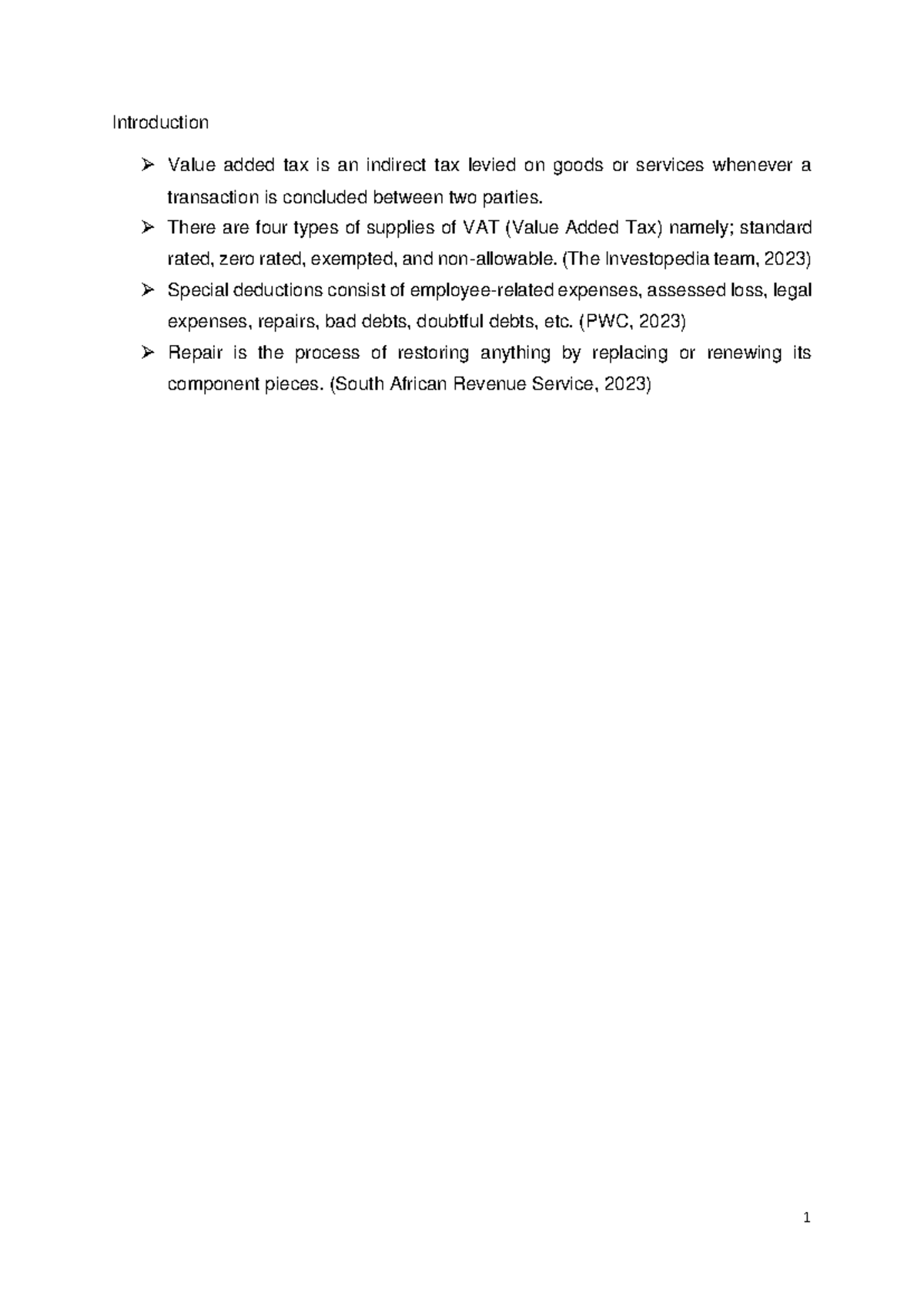 Taxation 3A 231 - Introduction Value added tax is an indirect tax ...