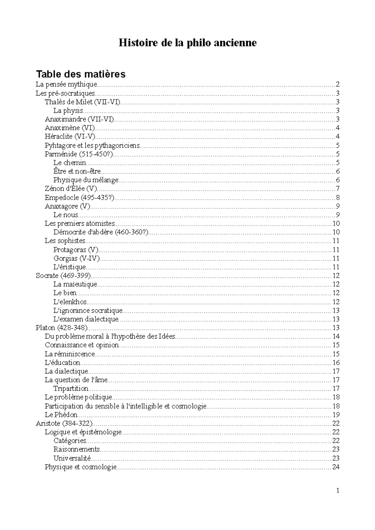 Résumé Philo Ancienne - Histoire de la philosophie ancienne - ULB - Studocu