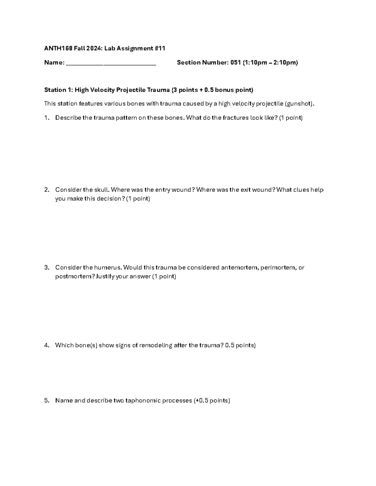Lab 11 - Forensics (Section 051 1pm - 2pm) - ANTH168 Fall 2024: Lab Assignment # 11 Name: - Studocu