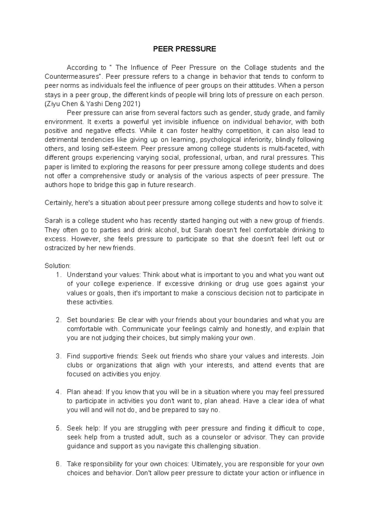 PEER Pressure - This is a sample of moral dilemmas. - PEER PRESSURE ...