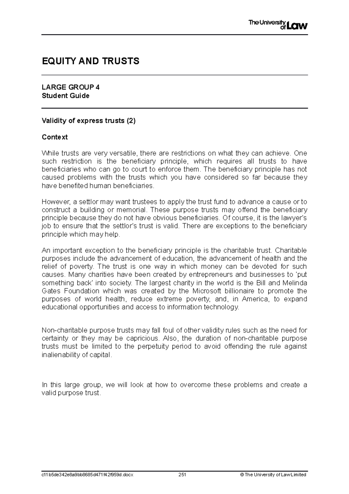 Large Group Four - 2021 - EQUITY AND TRUSTS LARGE GROUP 4 Student Guide Validity of express ...