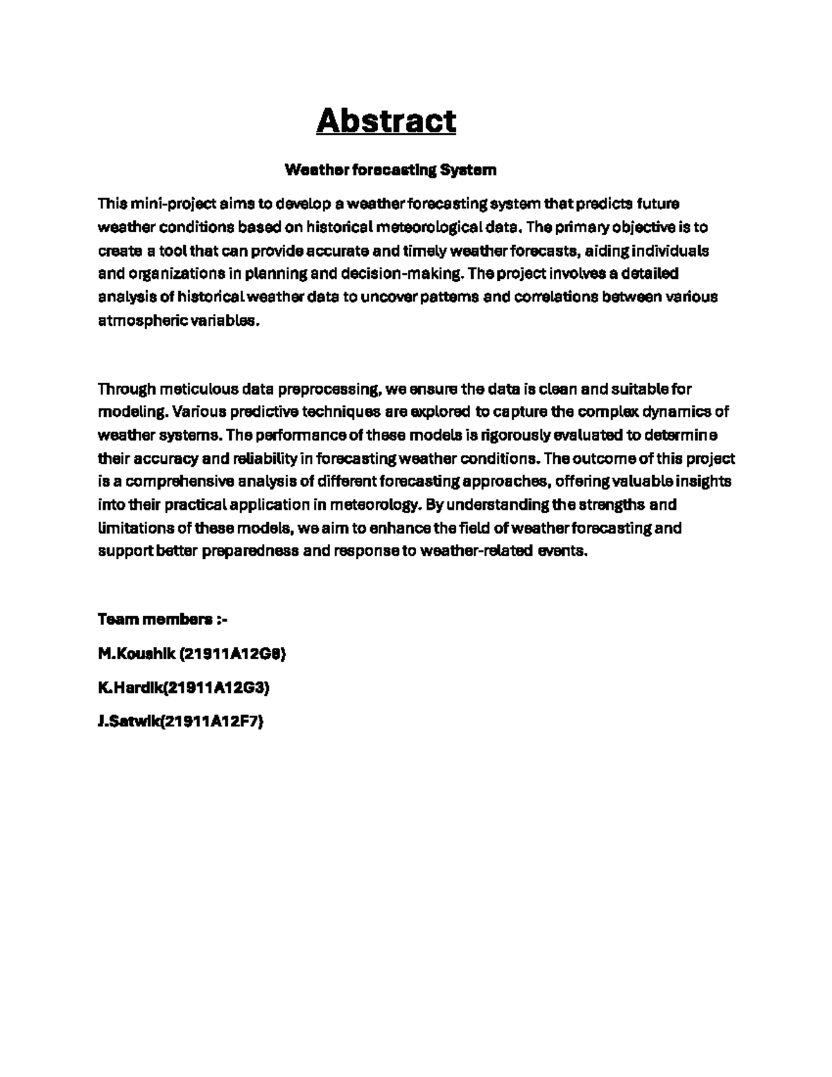 Weather - i ;ole like it - Abstract Weather forecasting System This ...