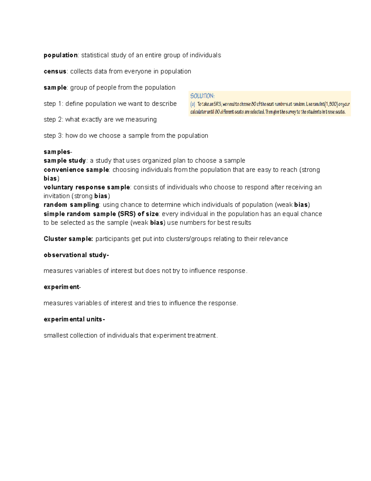 Stats exam #2 - population: statistical study of an entire group of ...