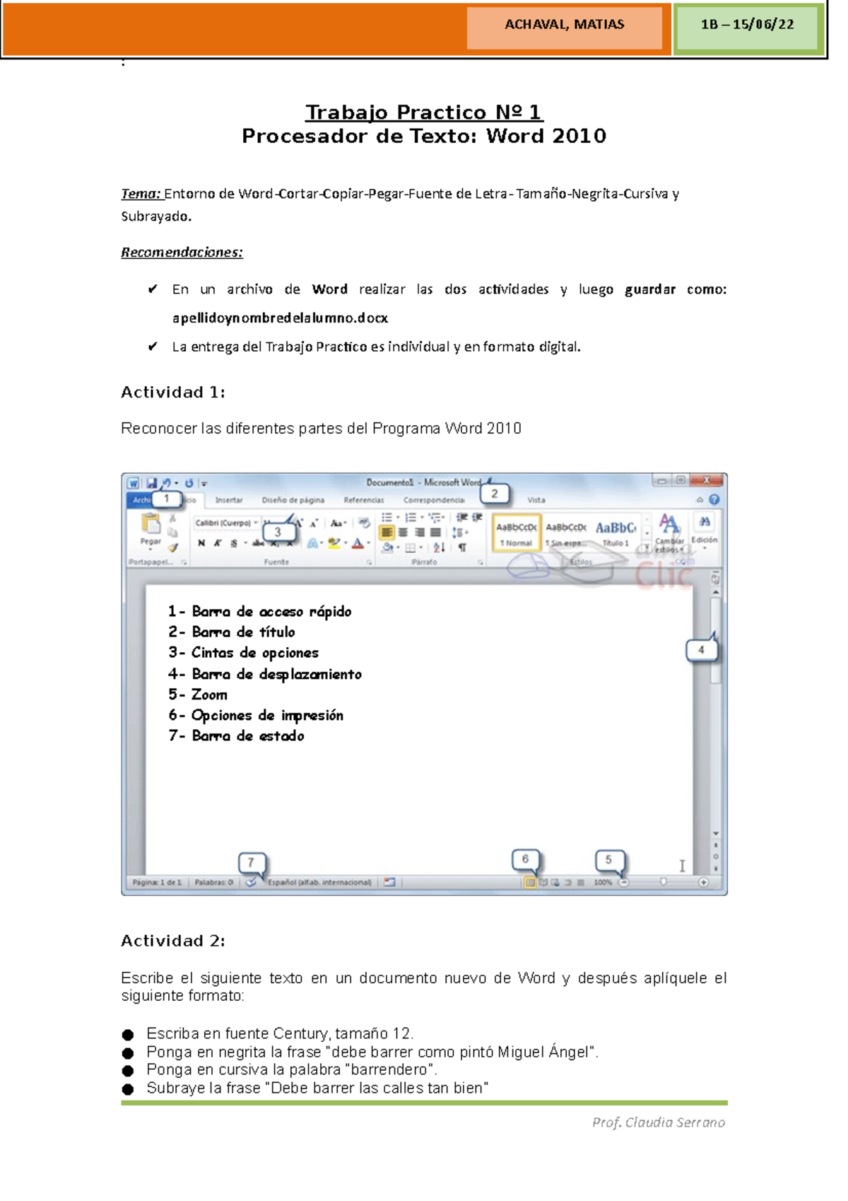 Trabajo Practico 1 WORD - : Trabajo Practico Nº 1 Procesador de Texto ...