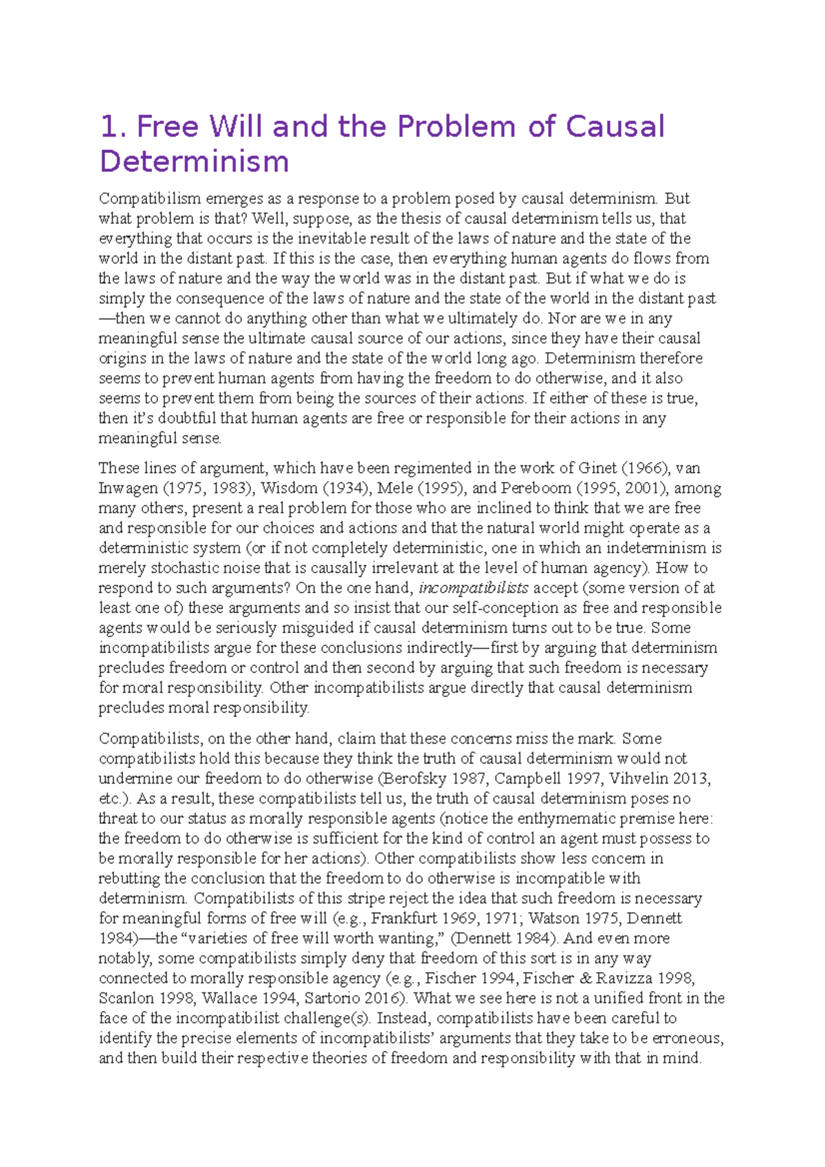 Introduction compatibilism - 1. Free Will and the Problem of Causal ...