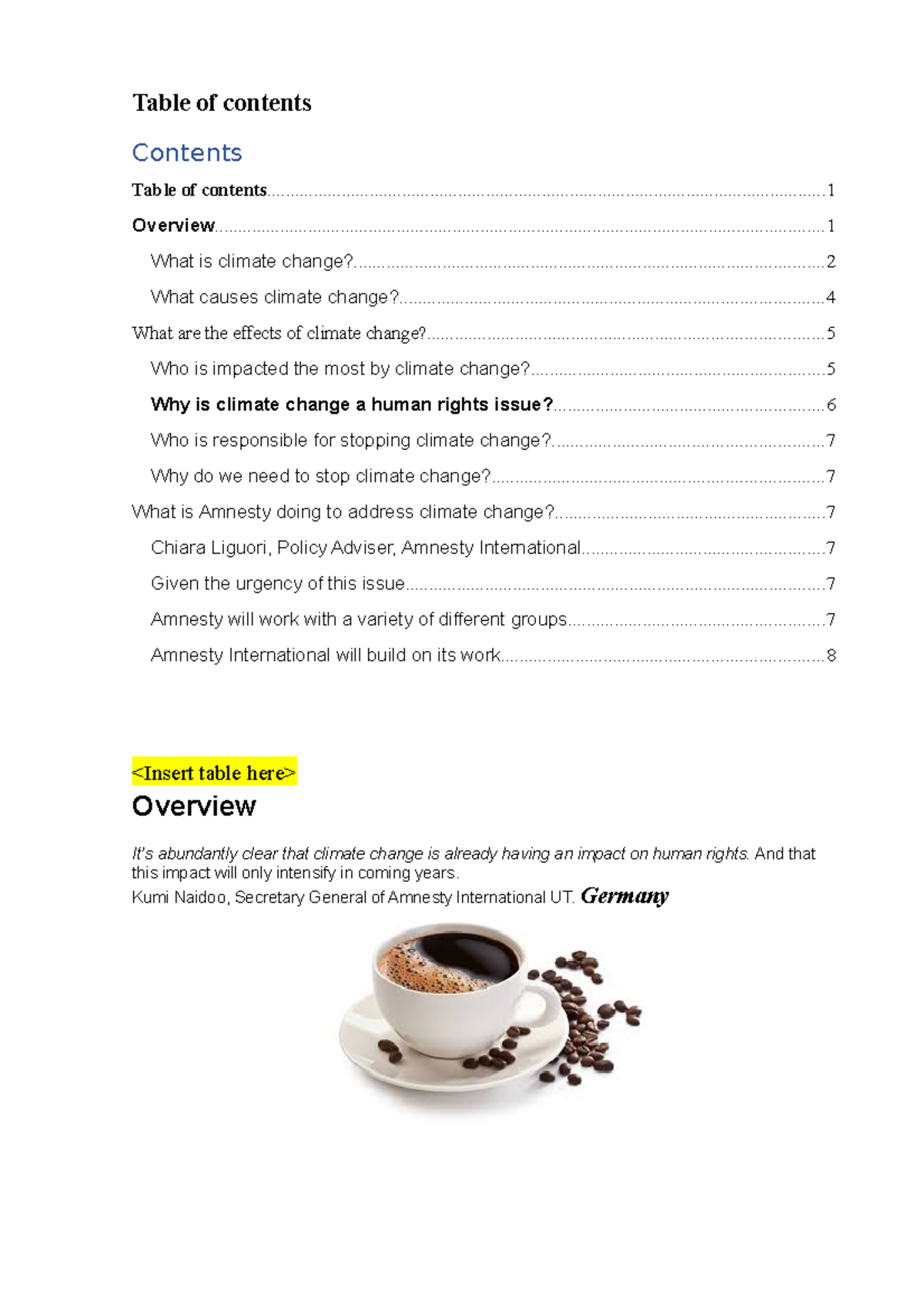Climate Change - Practice - Table of contents Contents Table of - Studocu