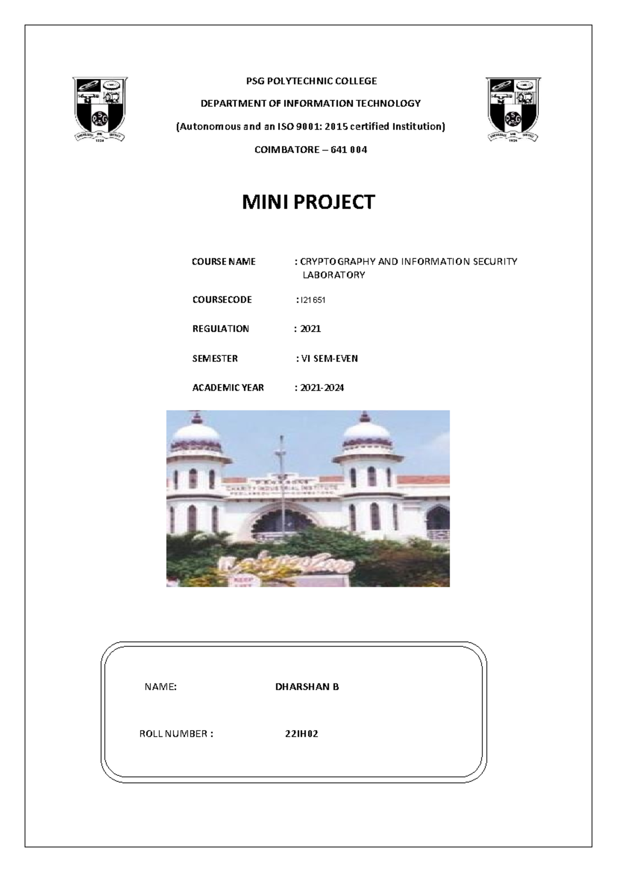 CIS MP - PSG POLYTECHNIC COLLEGE DEPARTMENT OF INFORMATION TECHNOLOGY ...