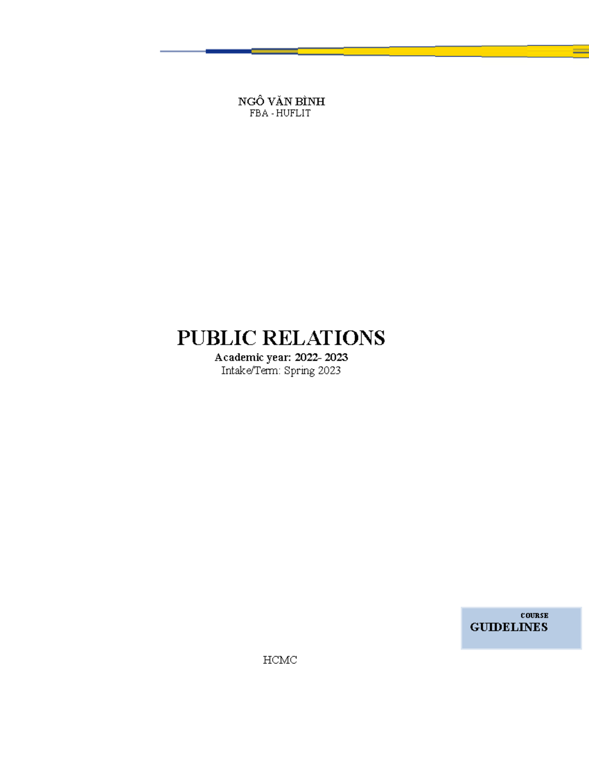 2023 - PR Principles - PR plan - NGÔ VĂN BÌNH FBA - HUFLIT PUBLIC ...