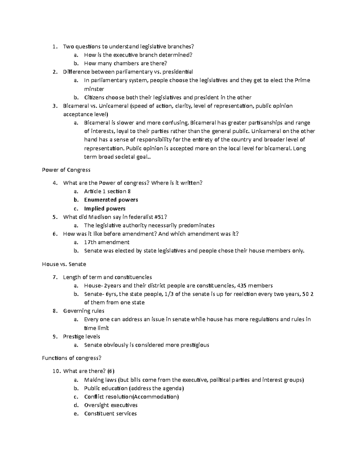 Exam 2 review - lecture notes - Two questions to understand legislative ...