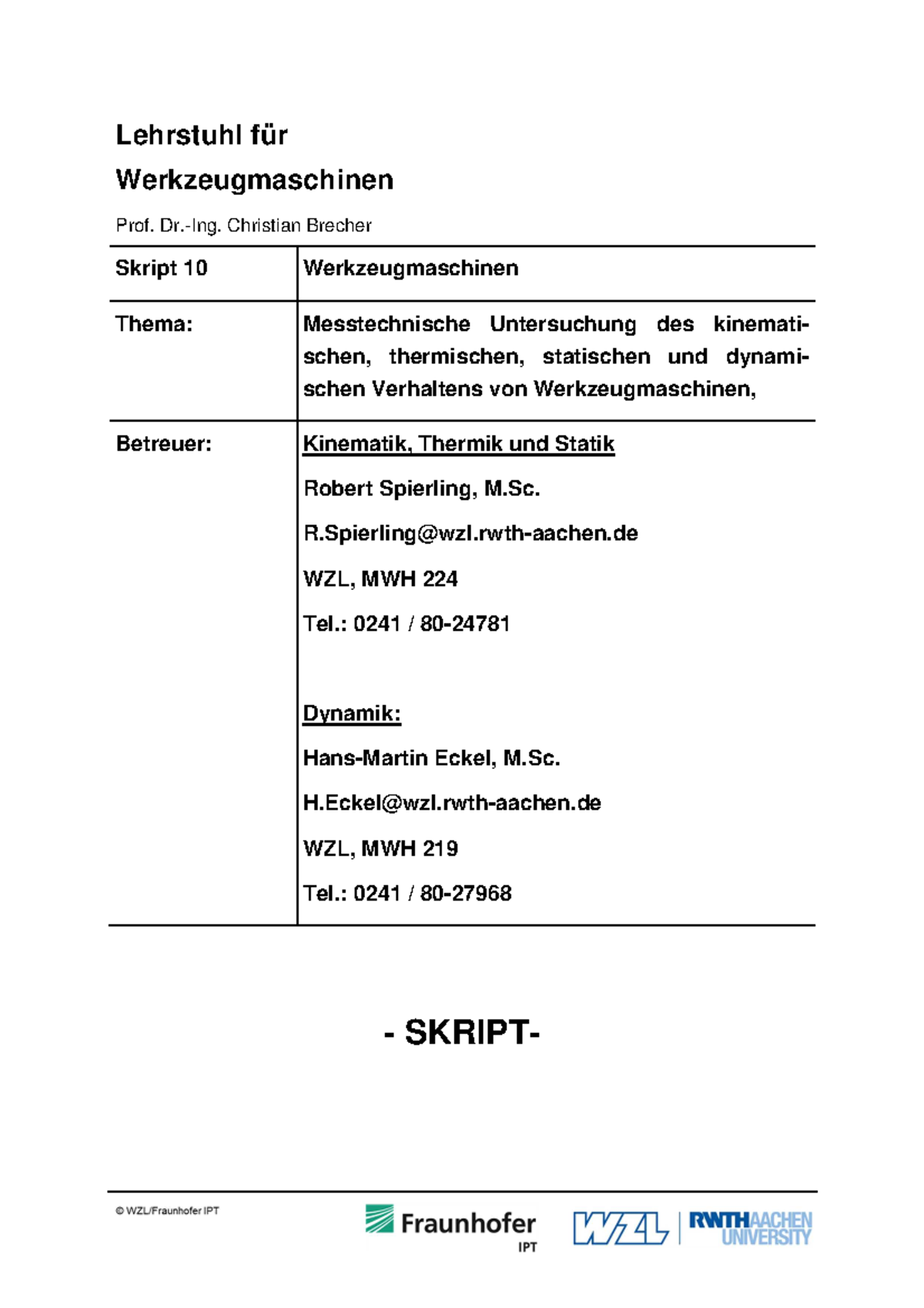 WZM V10 Skript SS - Sommer - Lehrstuhl für Werkzeugmaschinen Prof. Dr ...