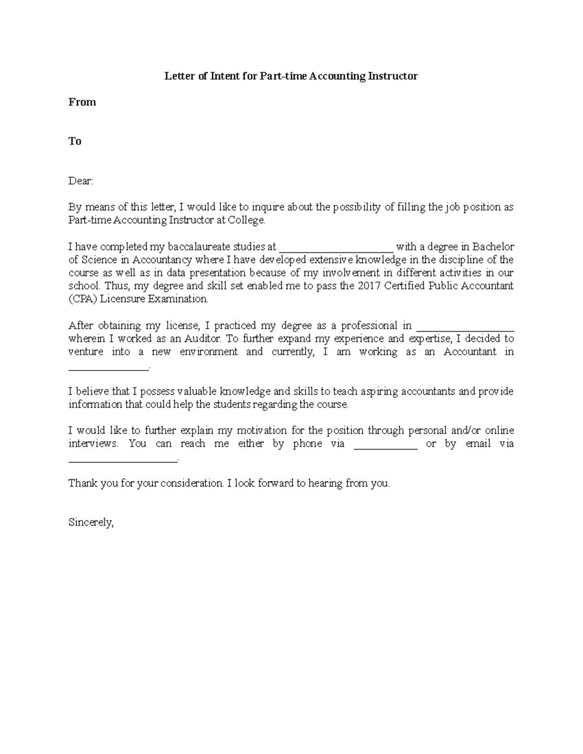 Letter of Intent - I have completed my baccalaureate studies at ...