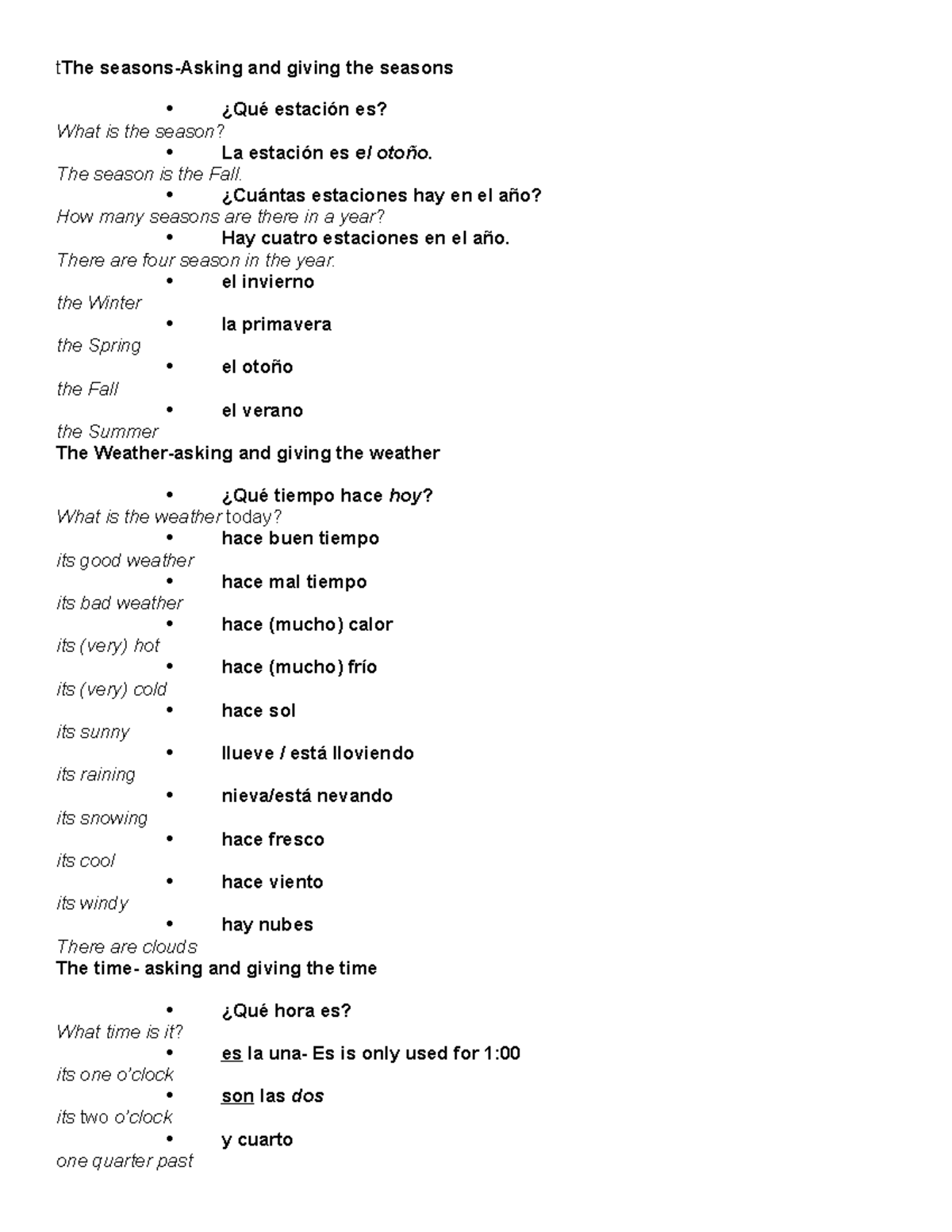Weather-time - spanish words - tThe seasons-Asking and giving the ...