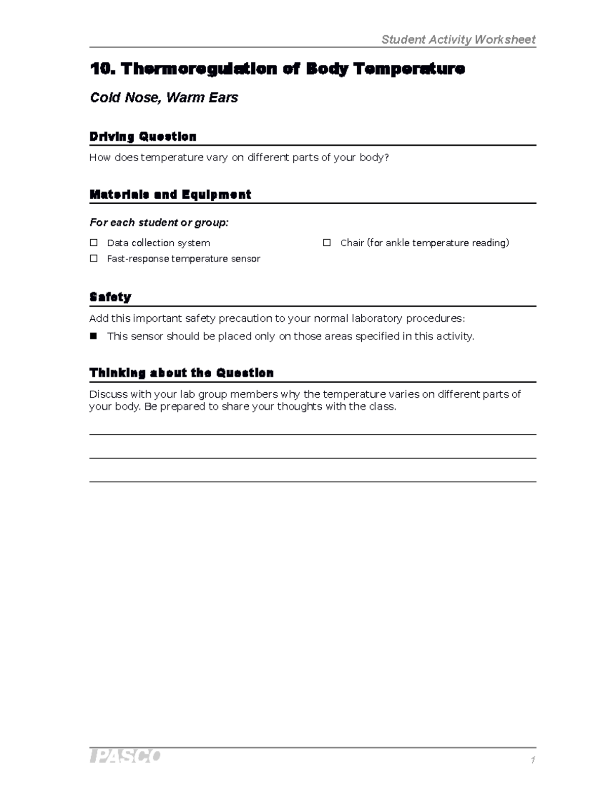 10 Thermoregulation Of Body Temp S - Student Activity Worksheet 10 ...