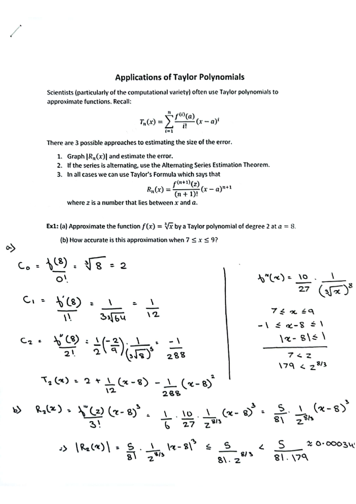 Applications of Taylor Polynomials, Euler`s formula, area of a surface ...