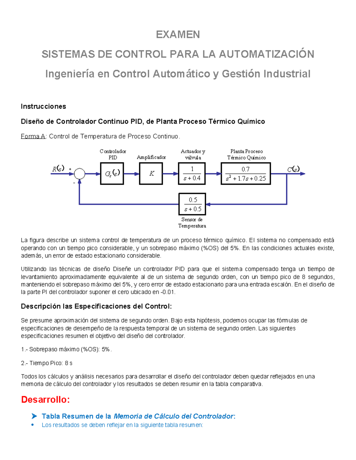 Desarrollo Examen Sistemas de control para la Automatización ...