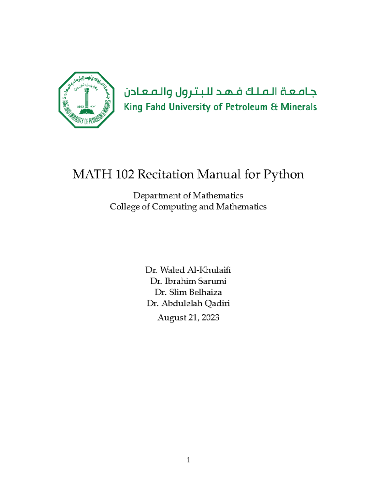 MATH102Manual Python 231 - MATH 102 Recitation Manual for Python ...