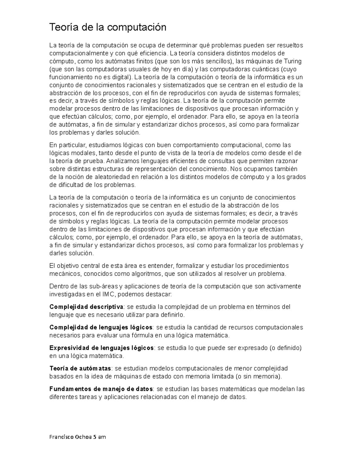 La teoria de la computación - Teoría de la computación La teoría de la computación se ocupa de ...