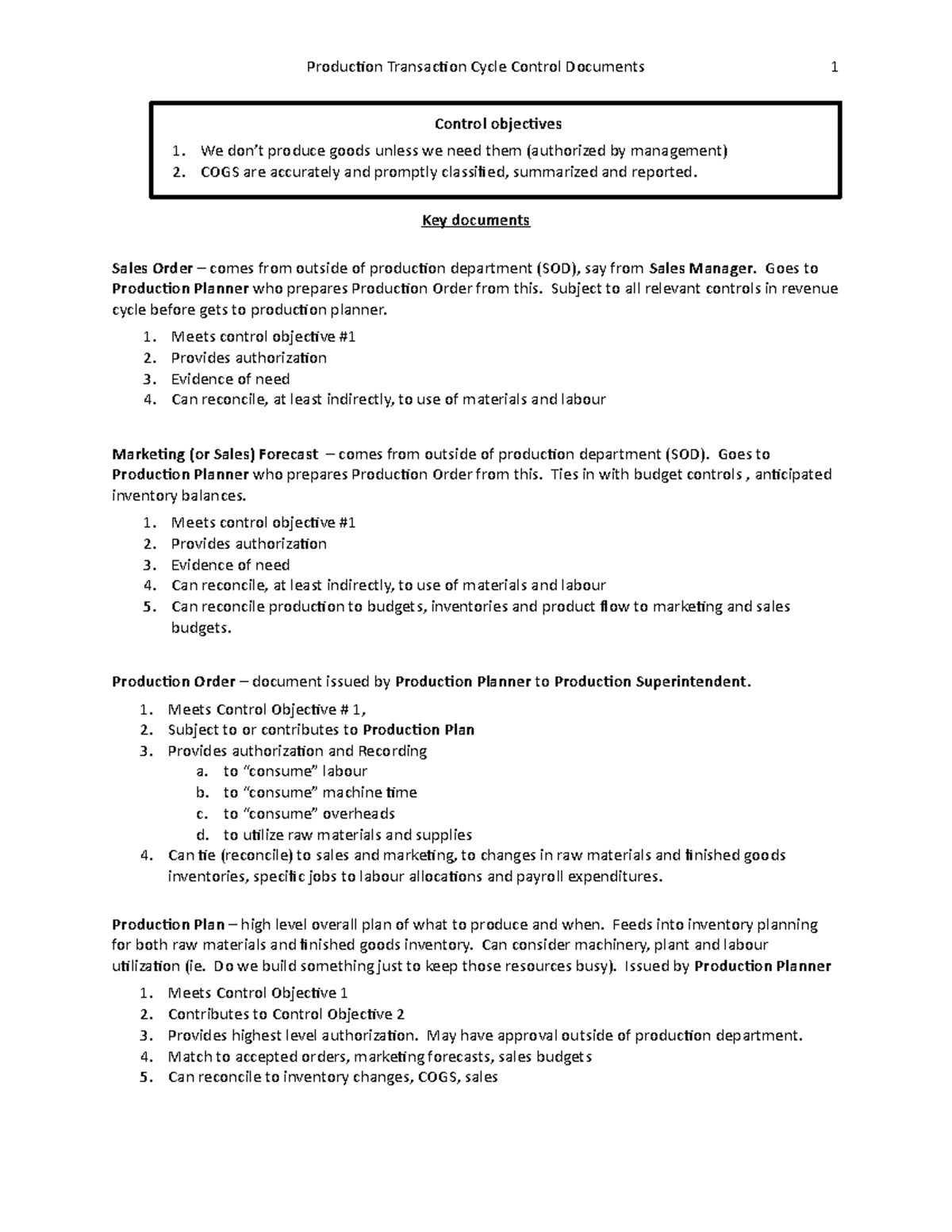 Production Cycle control documents - Production Transaction Cycle ...