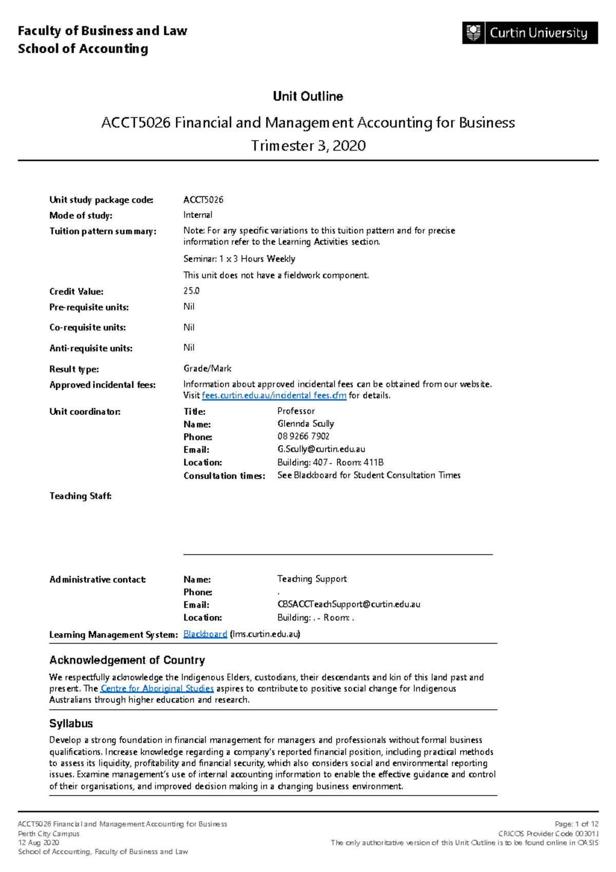 ACCT5026 Financial and Management Accounting for Business Trimester 3 ...