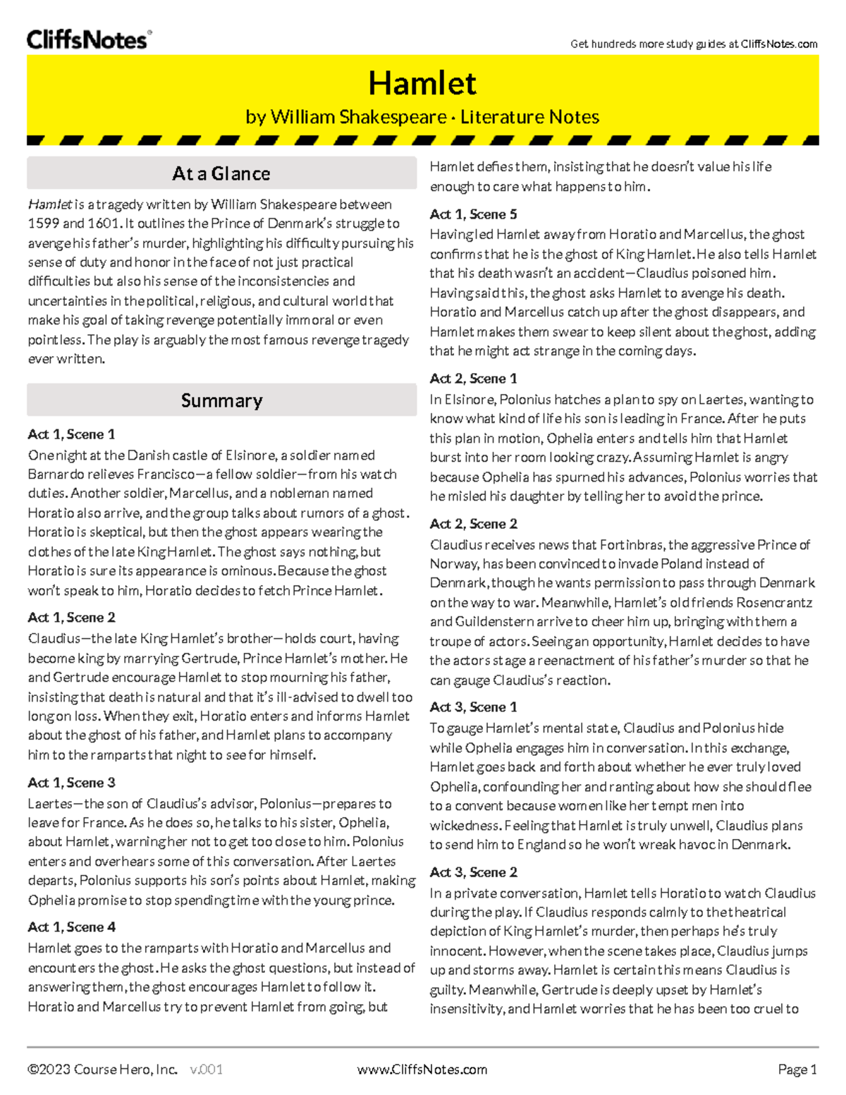 Cliffs Notes on Hamlet - Hamlet by William Shakespeare · Literature ...