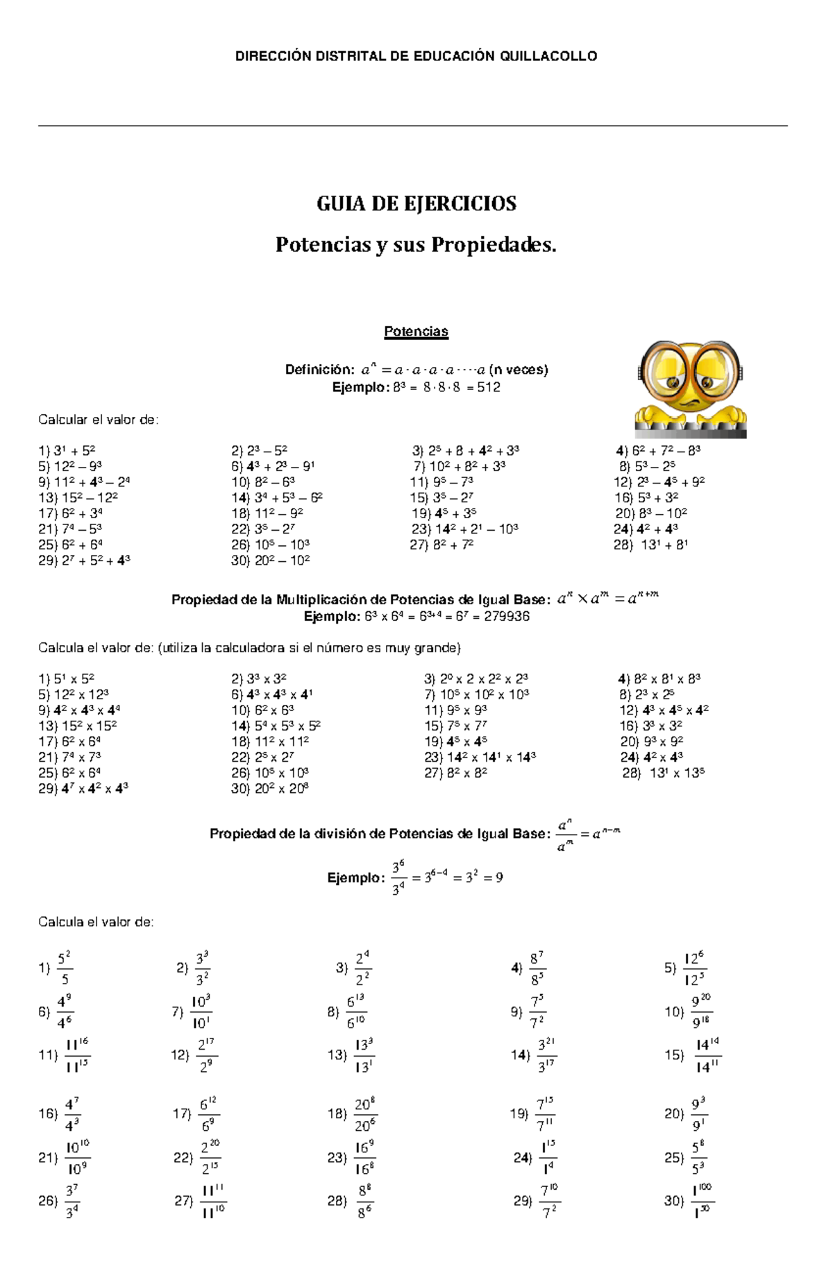Potencias y sus propiedades - GUIA DE EJERCICIOS Potencias y sus ...