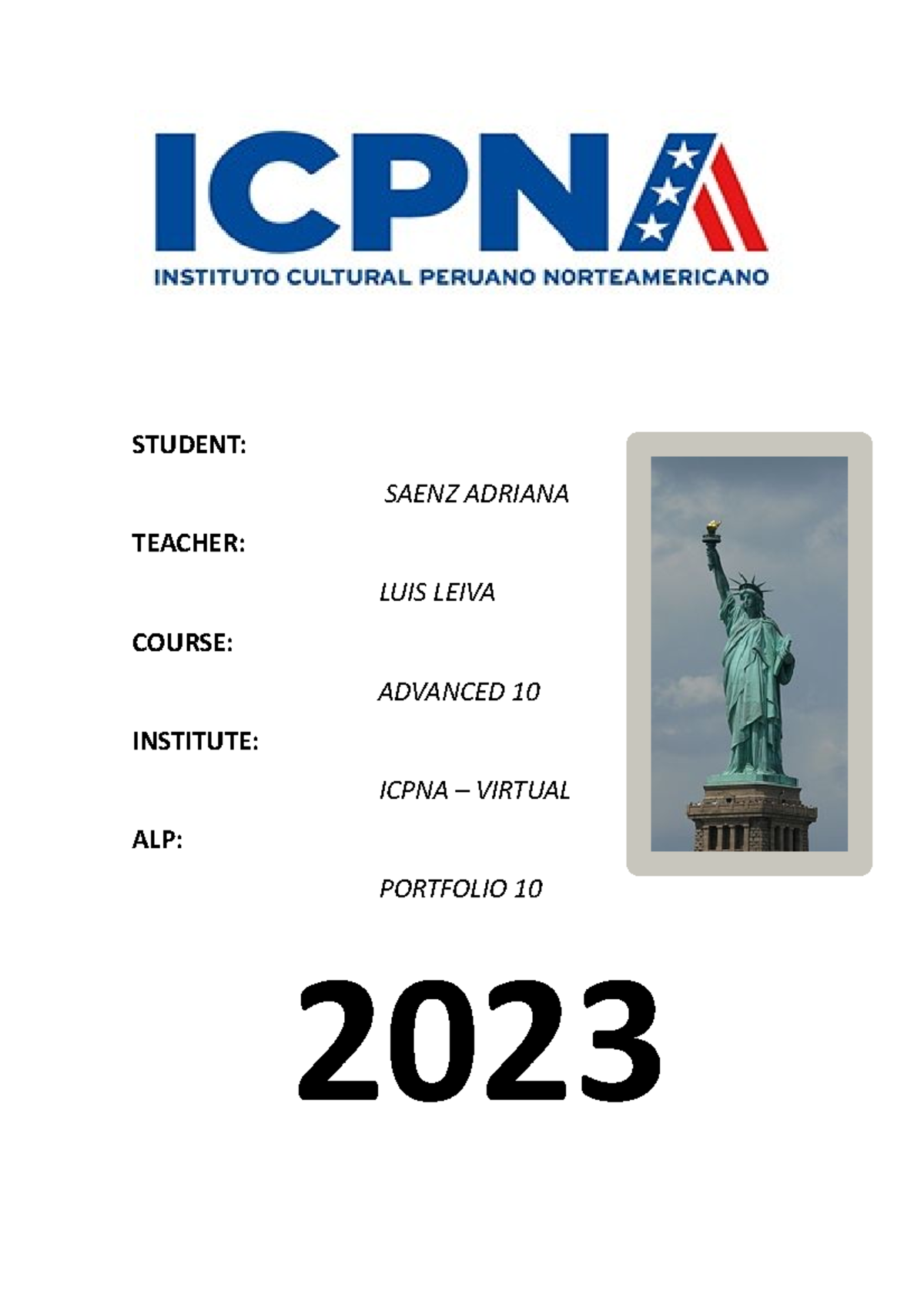 Portfolio icpna avanzado 10 - STUDENT: SAENZ ADRIANA TEACHER: LUIS ...