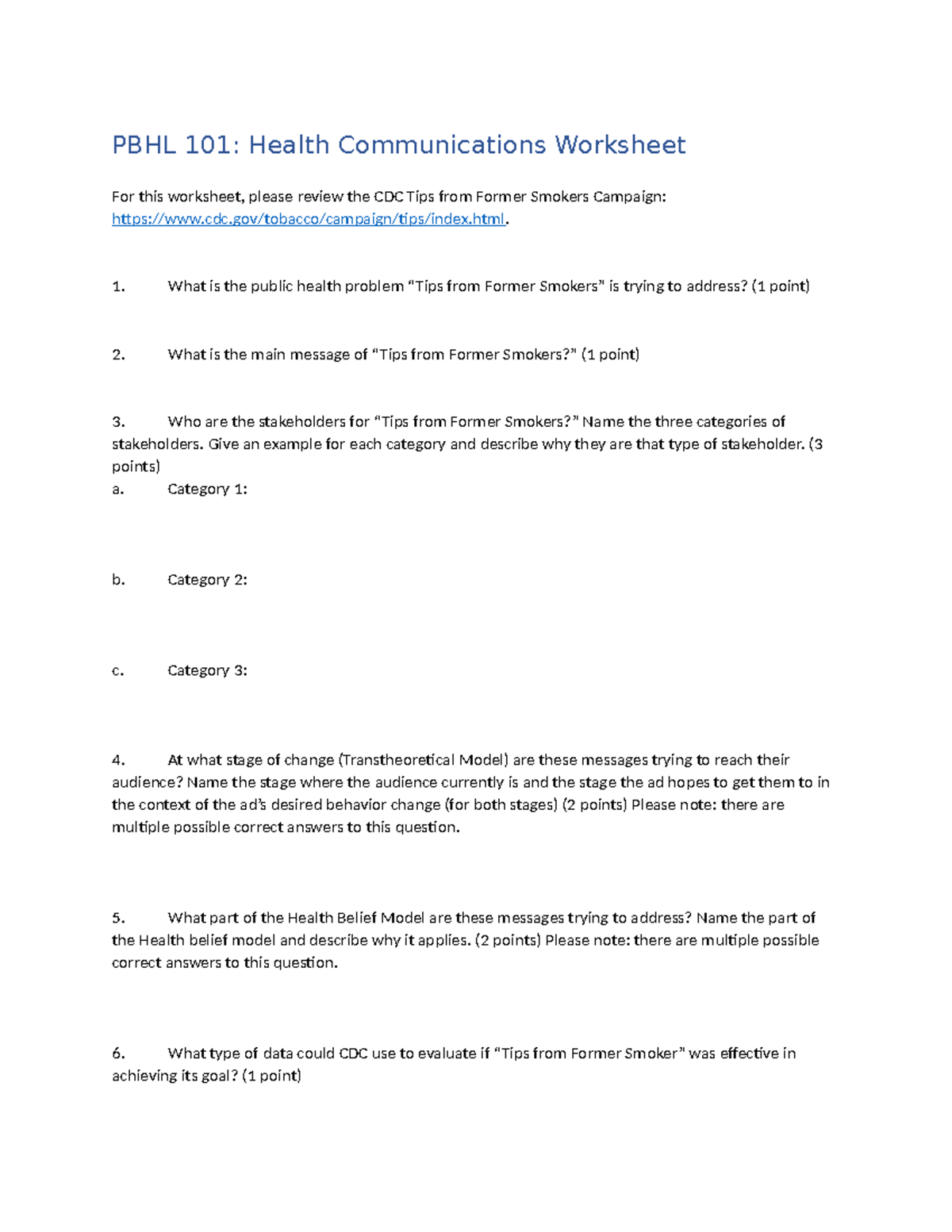 Health Communications Worksheet - html. What is the public health ...