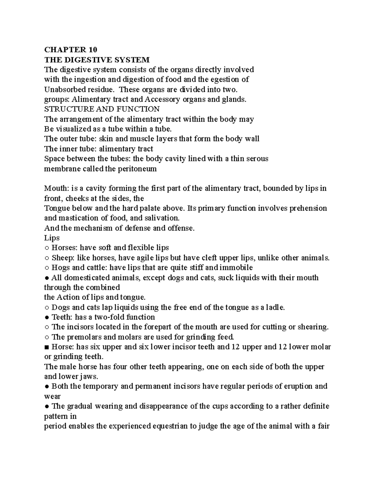 Chapter 10 Digestive ststem - CHAPTER 10 THE DIGESTIVE SYSTEM The ...