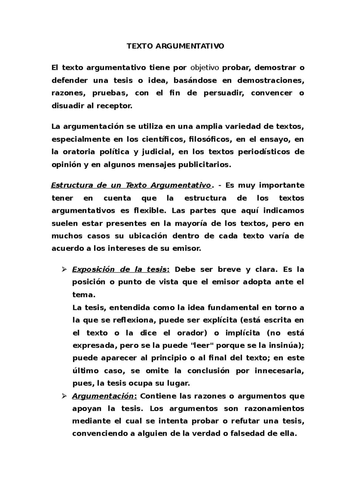 Texto Argumentativo - TEXTO ARGUMENTATIVO El texto argumentativo tiene ...