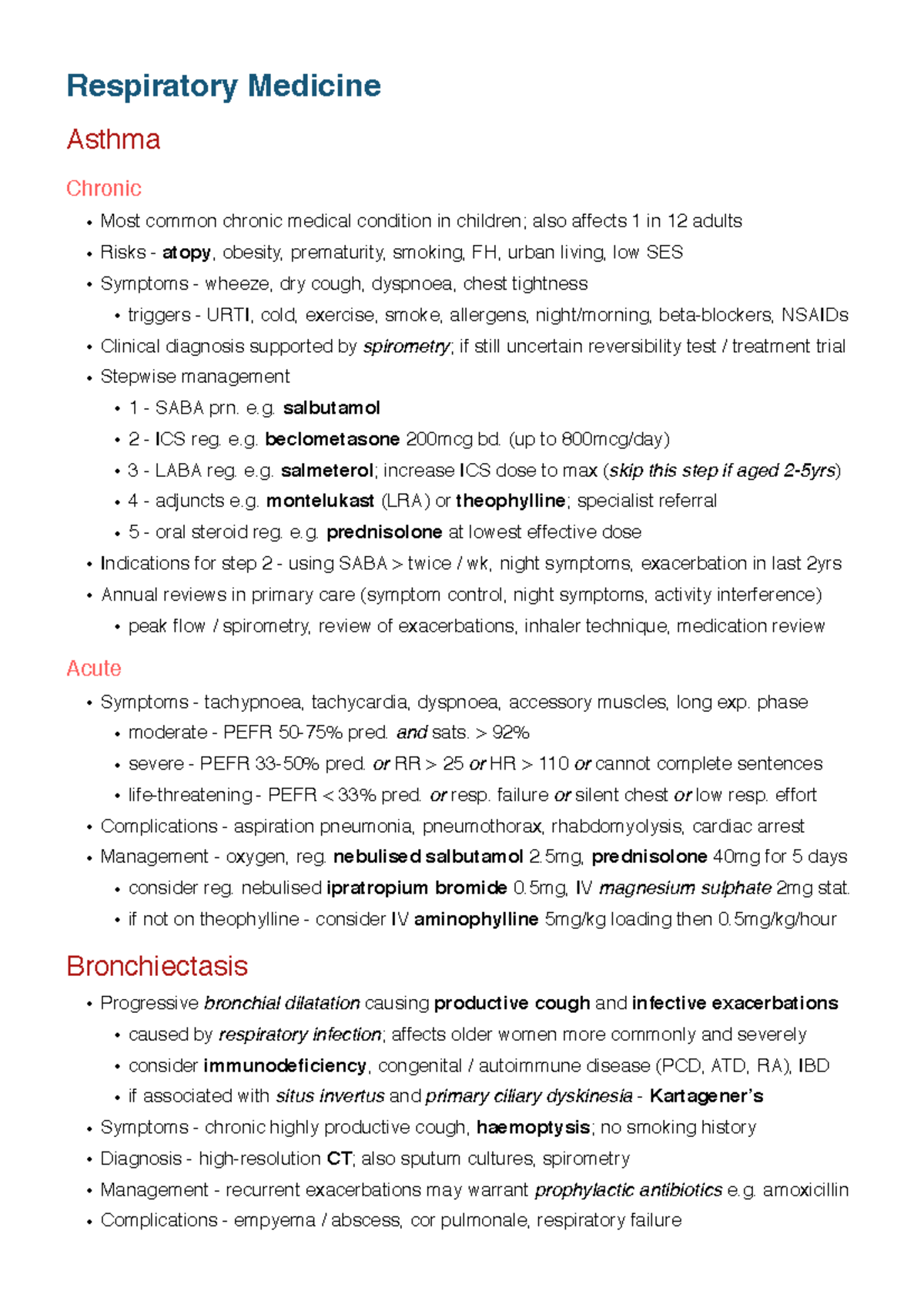 Respiratory medical notes - Respiratory Medicine! Asthma! Chronic ...