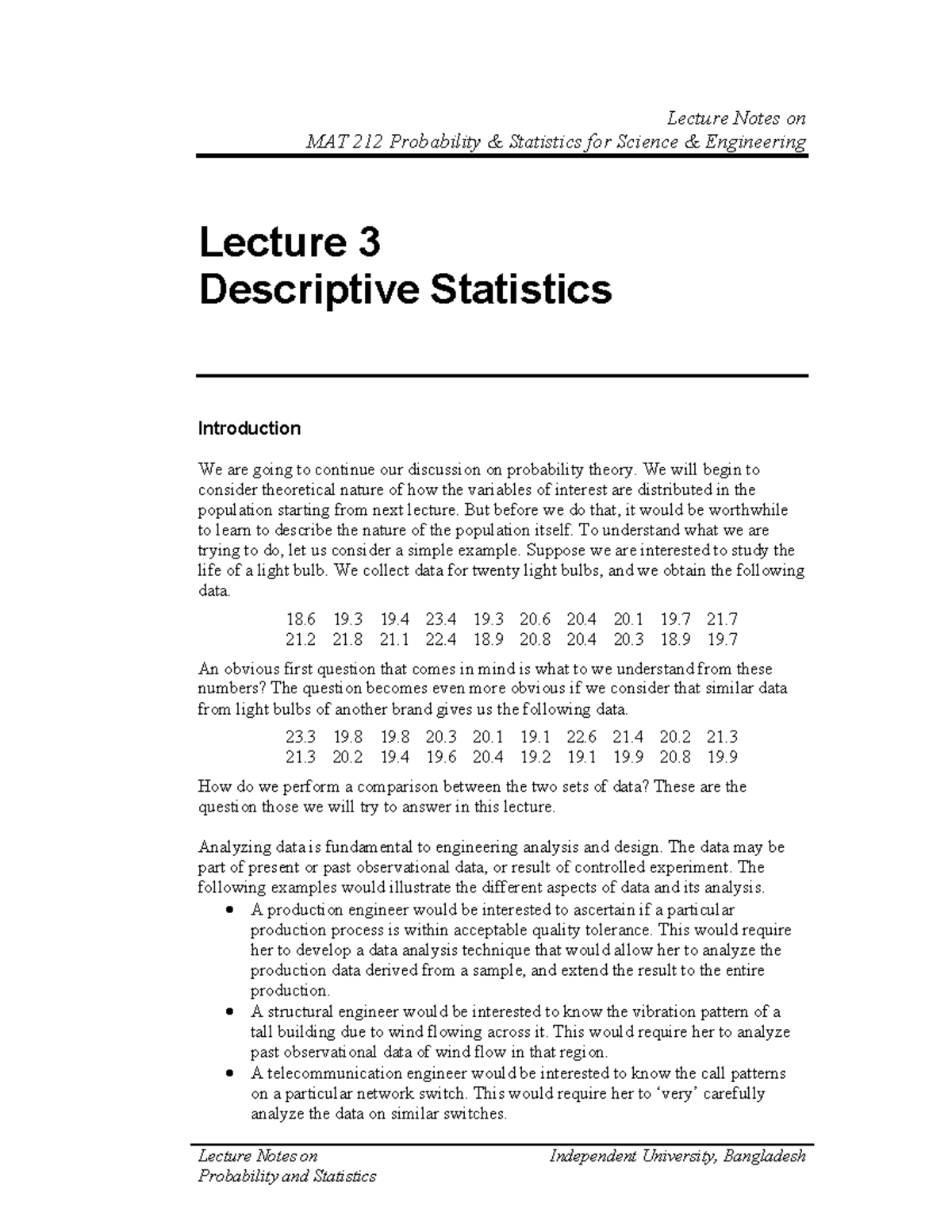 Lecture 03 - ....... - Lecture Notes on MAT 212 Probability Statistics ...